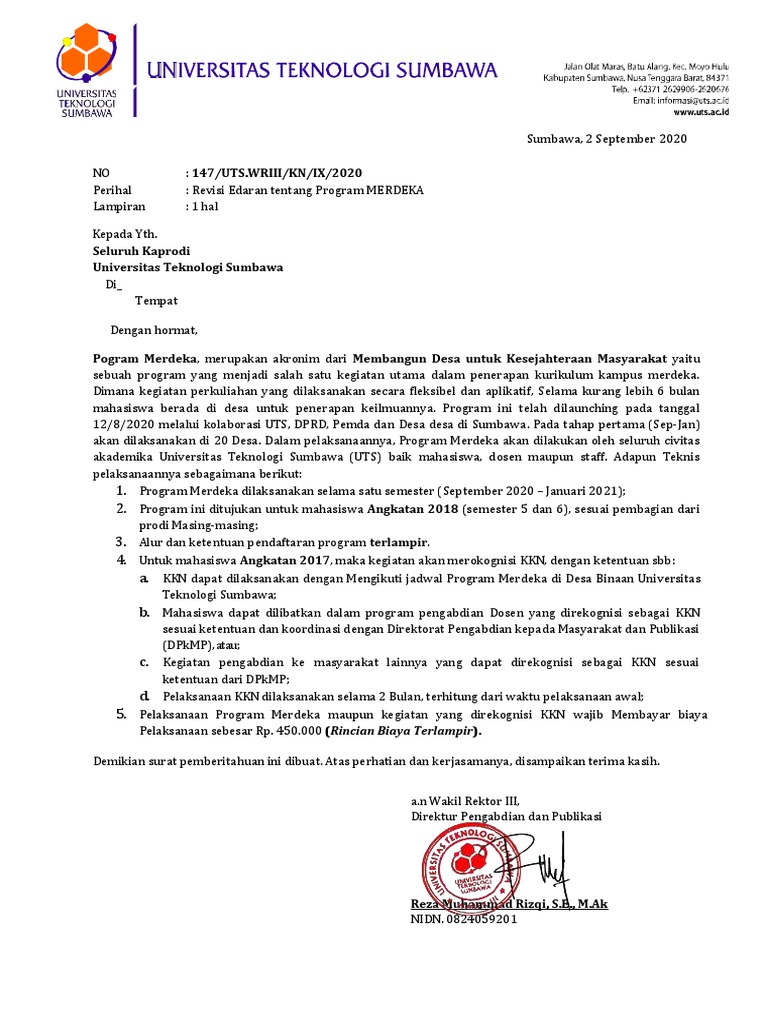 Conto Surat Edaran Pelaksanaan Program MERDEKA Ok | PDF