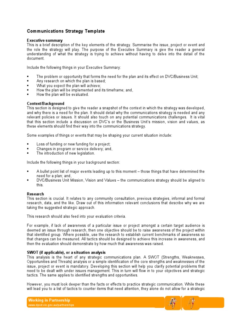 Communications Strategy Template: Executive Summary | PDF | Swot ...