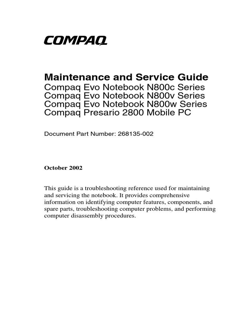 Compaq Evo Notebook N800c Series | PDF | Laptop | Booting