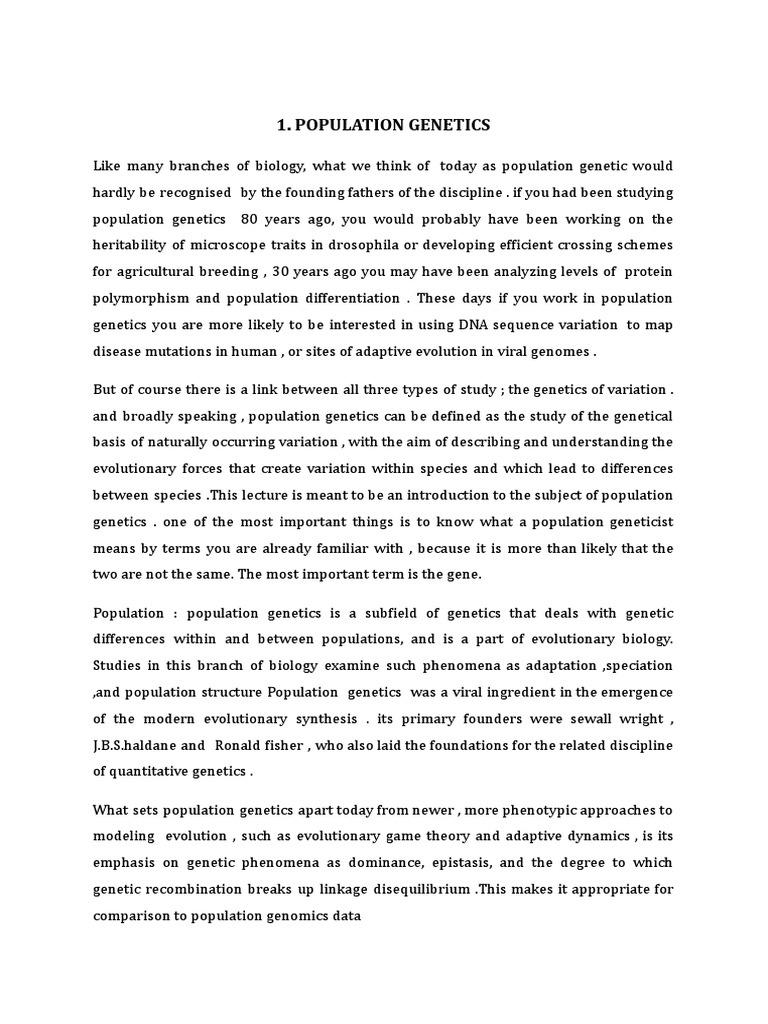 Population Genetics | PDF | Inbreeding | Dominance (Genetics)