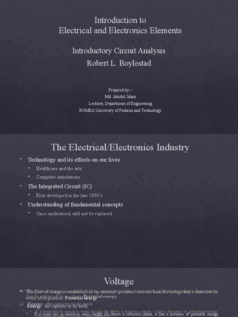 Lecture 1 - Introduction To Electrical and Electronics Elememnts | PDF | Voltage | Resistor