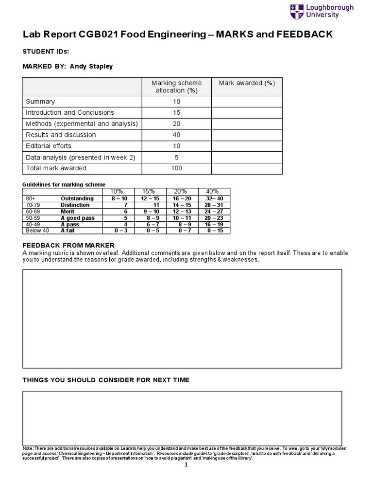 Food Engineering Laboratory Feedback Form | PDF | Citation | Experiment