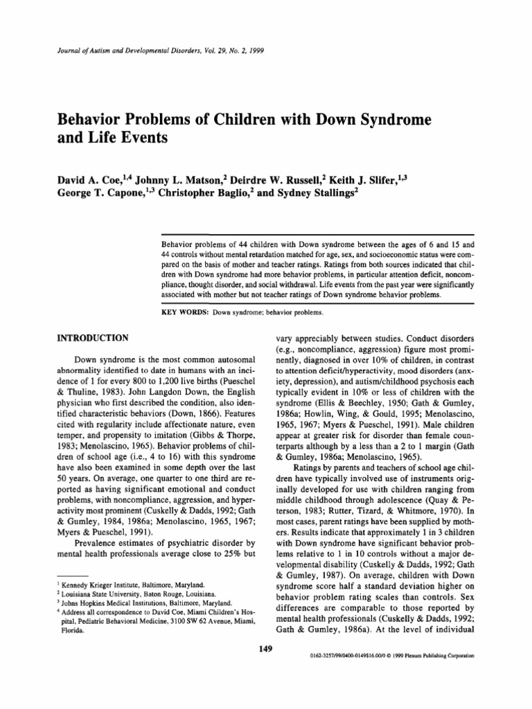 Behavior Problems of Children With Down Syndrome and Life Events | PDF ...