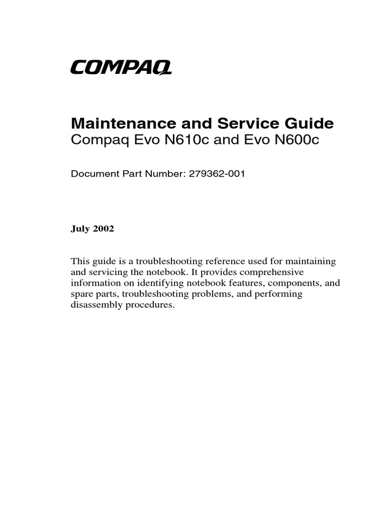 Compaq Evo N610c and Evo N600c | PDF | Laptop | Computer Keyboard