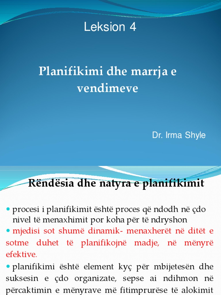 Leksion 4. Planifikim Dhe Marrje Vendimesh | PDF