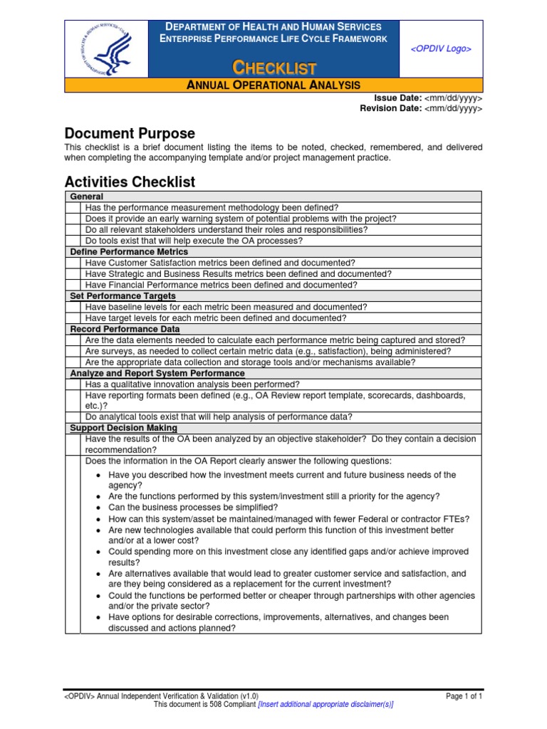 EPLC Annual Operational Analysis Checklist | PDF | Performance ...