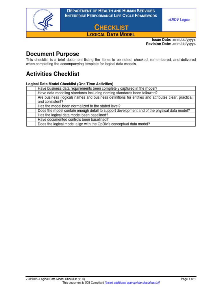 EPLC Logical Data Model Checklist | PDF