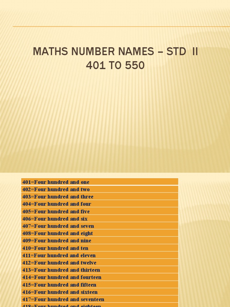 Maths Number Names - STD Ii 401 TO 550 | PDF