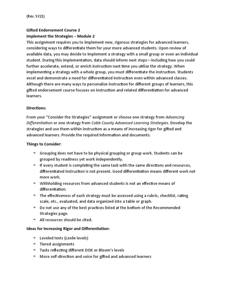 Gifted Endorsement Course 2 Implement The Strategies - Module 2 | PDF ...