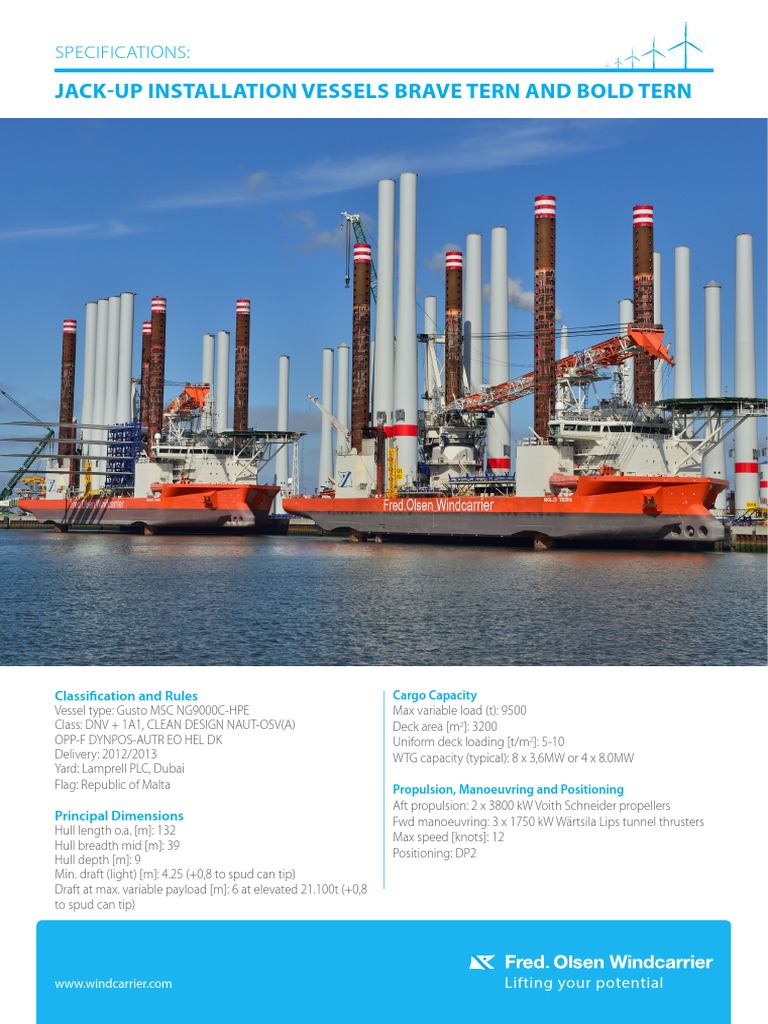 Jack-Up Installation Vessels Brave Tern and Bold Tern: Specifications ...