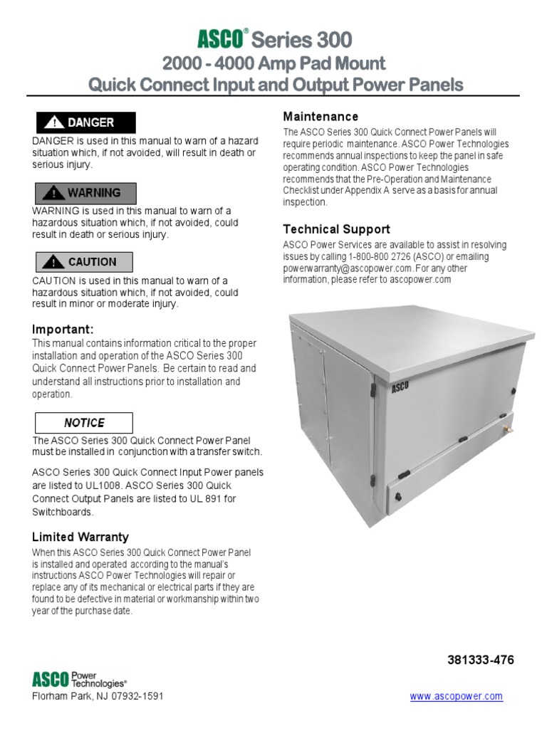 Series 300: 2000 - 4000 Amp Pad Mount Quick Connect Input and Output ...