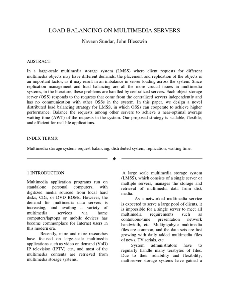Load Balancing On Multimedia Servers: Naveen Sundar, John Blesswin | PDF | Load Balancing ...
