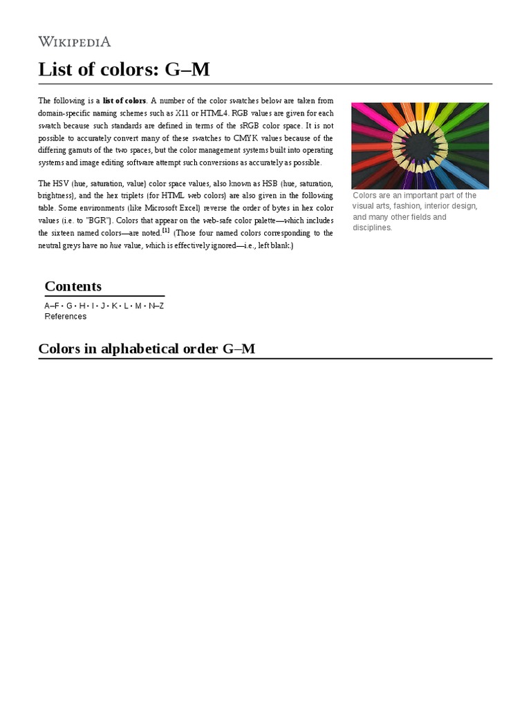 List of Colors: G-M | PDF | Light | Artistic Techniques