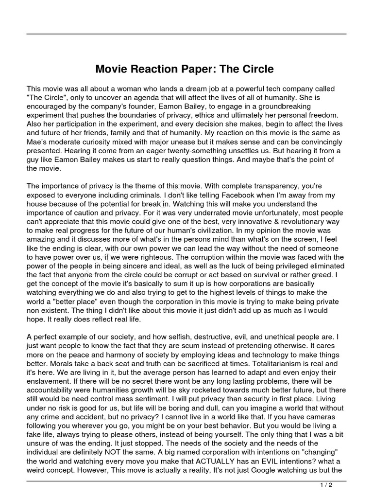 Movie Reaction Paper: The Circle Insights | PDF | Social Institutions ...