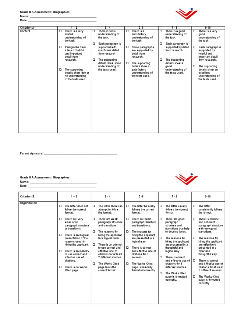 A-Letter of Recommendation Rubric - A | Spelling | Cognition