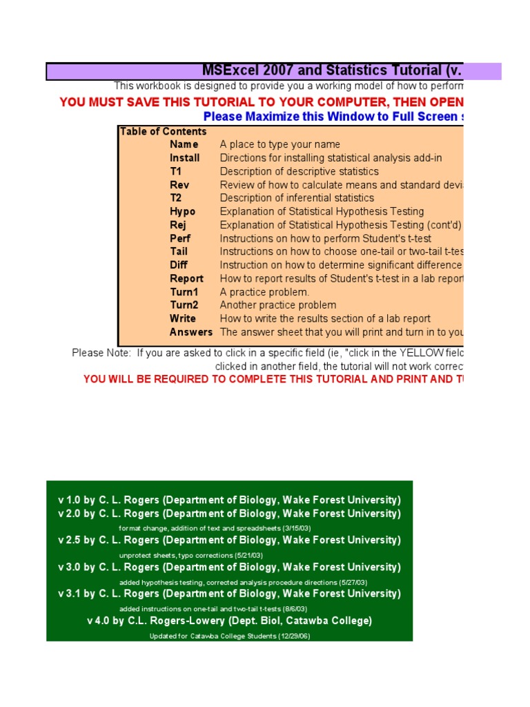 Statistics in Excel Tutorial-1 | PDF | Student's T Test | Hypothesis
