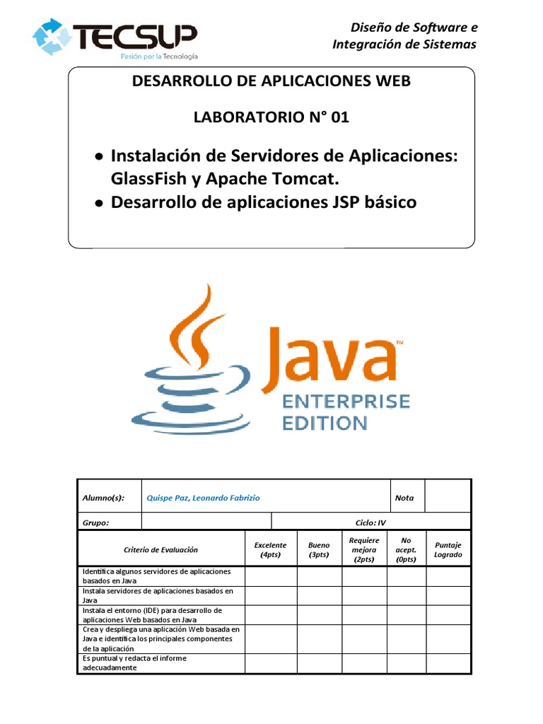 DAW - Lab 01 - Instalacion de Servidores de Aplicaciones y JSP-2021-1 | PDF | Java (lenguaje de ...