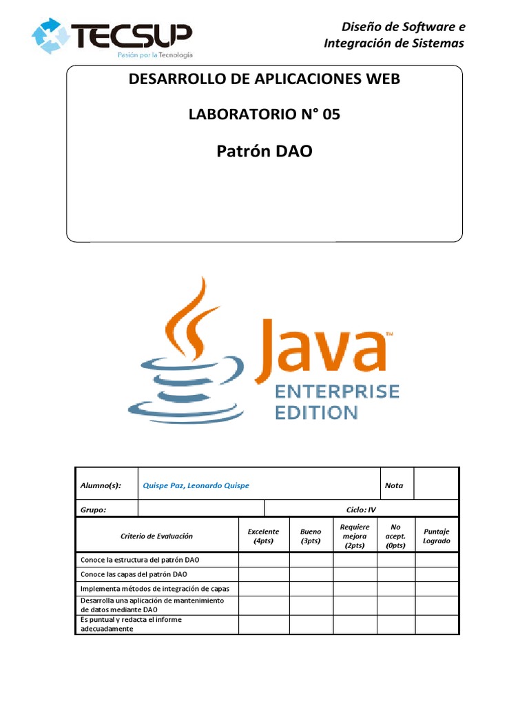 DAW - Lab 05 - Patrón DAO-2021-1 | PDF | Aplicación web | Software de ...