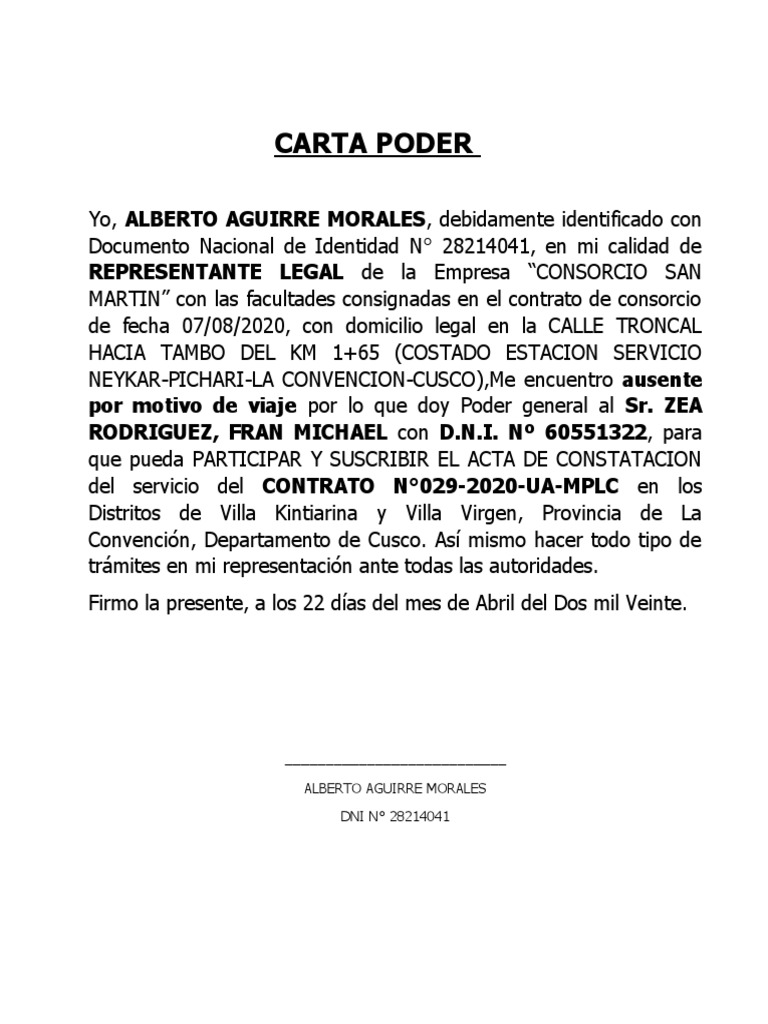 Carta Poder a Zea Rodríguez | PDF
