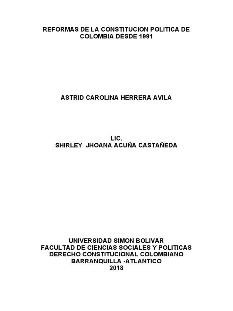 Reformas de La Constitucion Politica de Colombia Desde 1991 | PDF ...