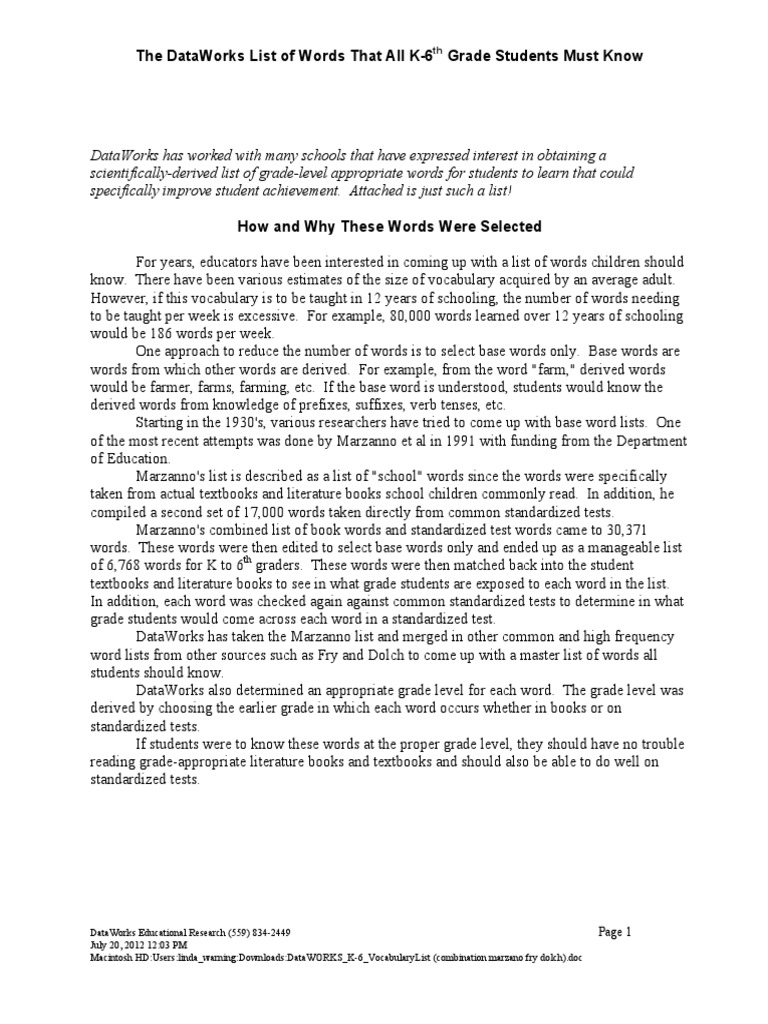 Marzano Word List | PDF | Standardized Tests | Vocabulary