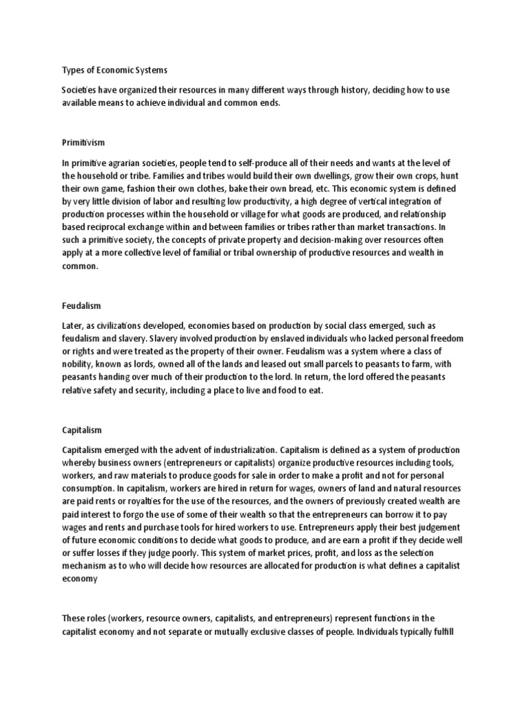 Types of Economic Systems | PDF | Economic System | Capitalism