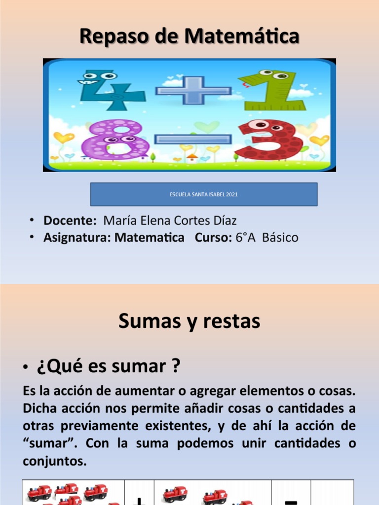 Repaso Matematica Suma y Multiplicación | PDF | Sustracción ...