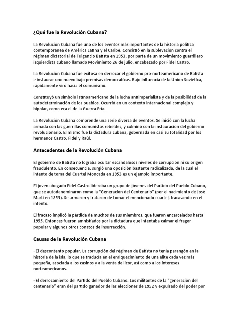 Revolución Cubana: Causas y Consecuencias | PDF | Revolución cubana | Cuba