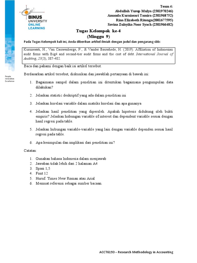 Tugas Kelompok Ke-4 (Minggu 9) | PDF | Sains & Matematika