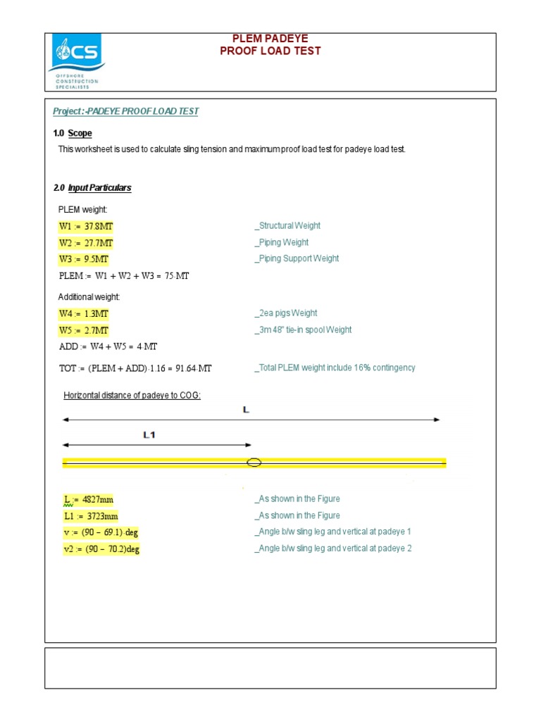 Calculation of Sling Tension and Proof Load Test for Padeye Load ...