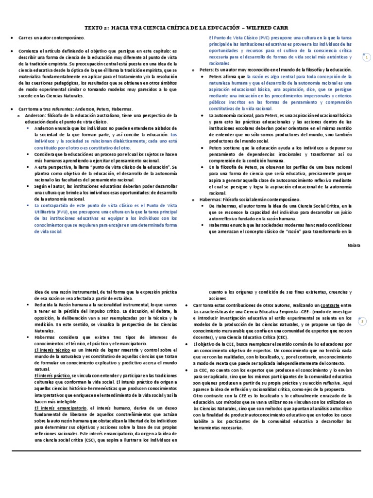 Hacia Una Ciencia Crítica de La Educación - Wilfred Carr | PDF ...