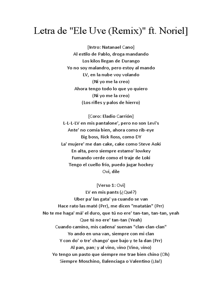 Letra Ele Uve (Remix) Ft. Noriel | PDF