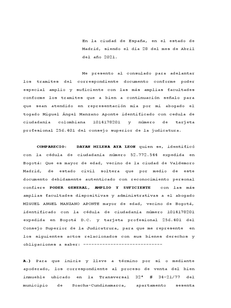 Poder General Dayan Aya Leon | PDF | Hipoteca Comercial | Finanzas y ...