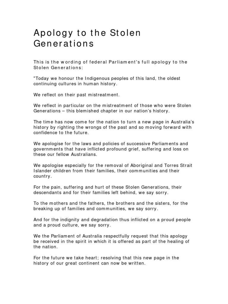 Apology To The Stolen Generations | PDF