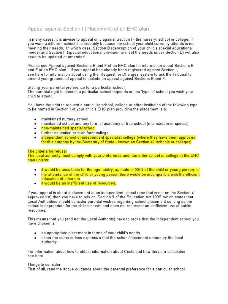 Guidance on Appealing Different Sections of an EHC Plan and Considering ...