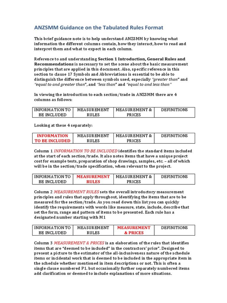 ANZSMM Instructions Tabulated Rules Format | PDF | Information ...