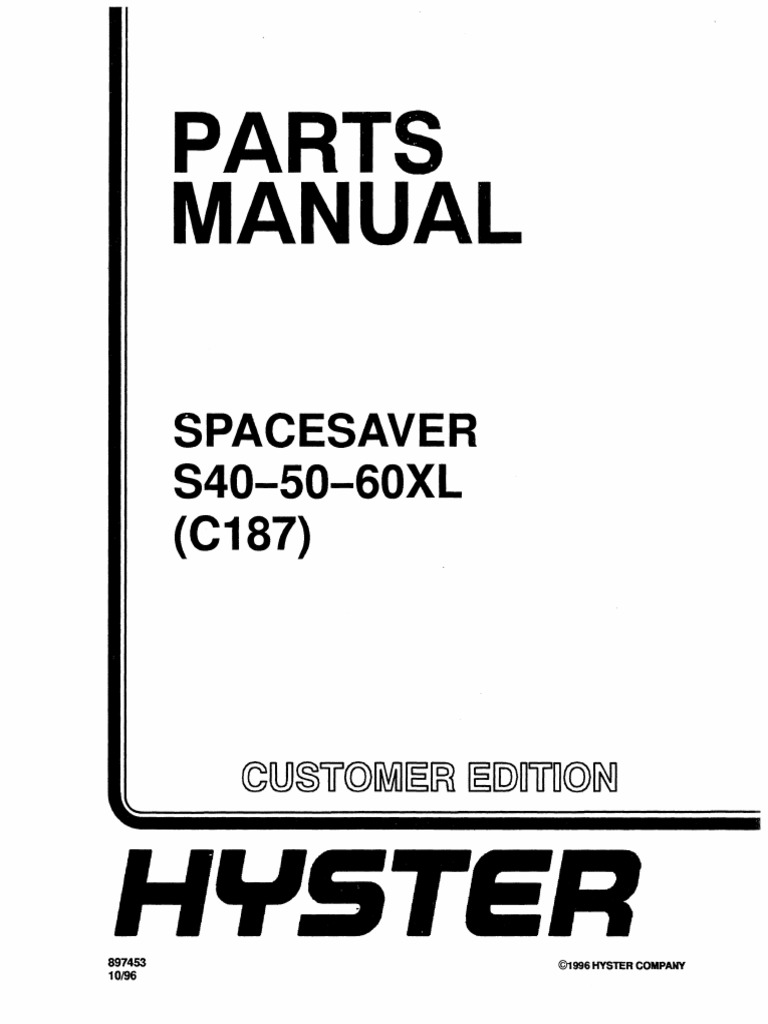 Hyster Spacesaver C187 (S40XL S50XL S60XL) Forklift Parts Manual | PDF