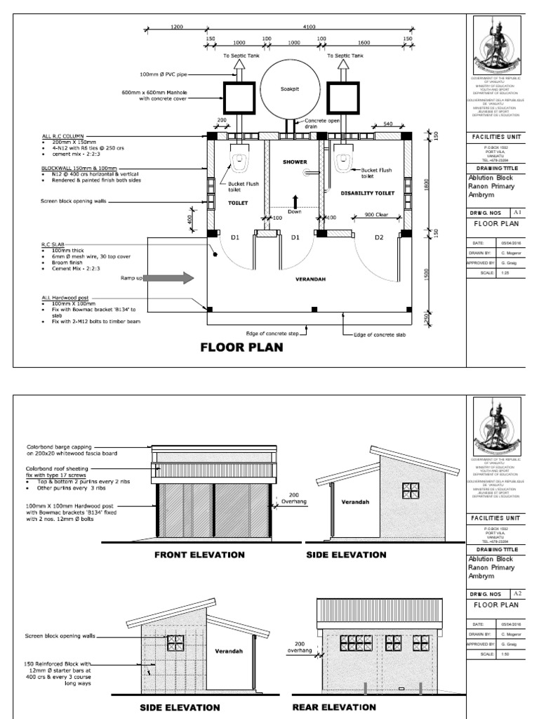 Ablution Block Ranon Primary Ambrym Floor Plan: Facilities Unit | PDF ...