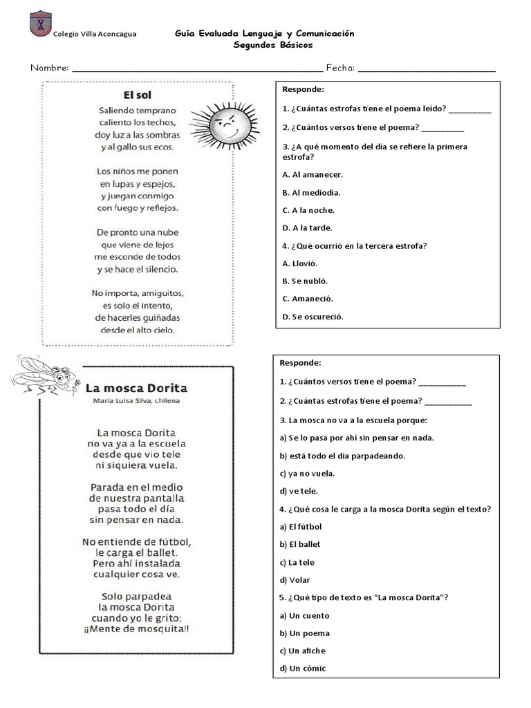 Guía Evaluada Poema Segundo Basico | PDF | Poesía