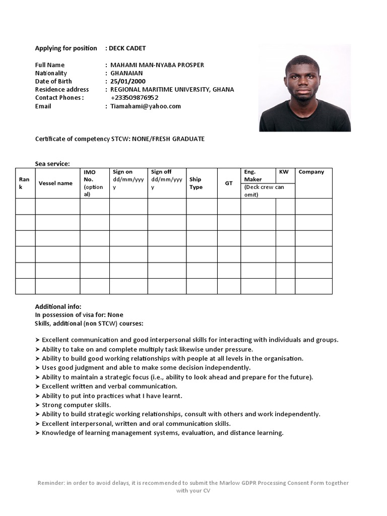 Marlow Navigation Resume CV Template For Seafarers | PDF