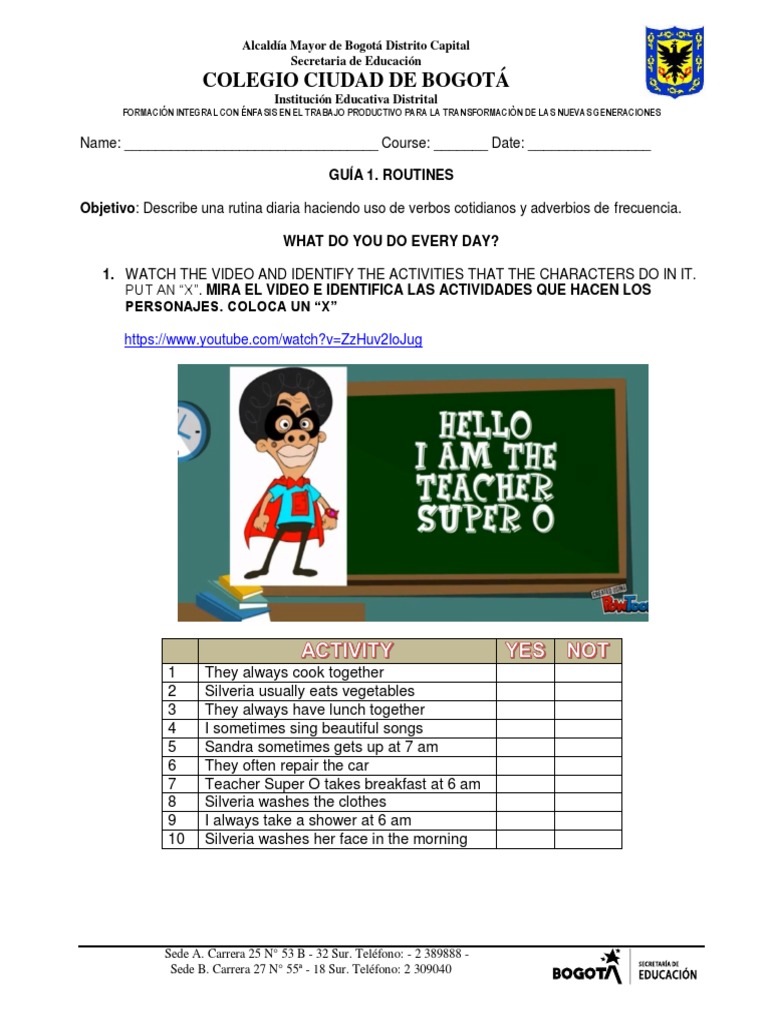 Guia 3. Routine Verbs and Adverbs of Frequency | PDF