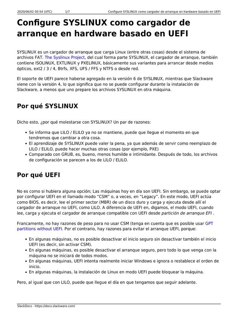 Configuración de SYSLINUX en UEFI | PDF | Arranque | Software del sistema
