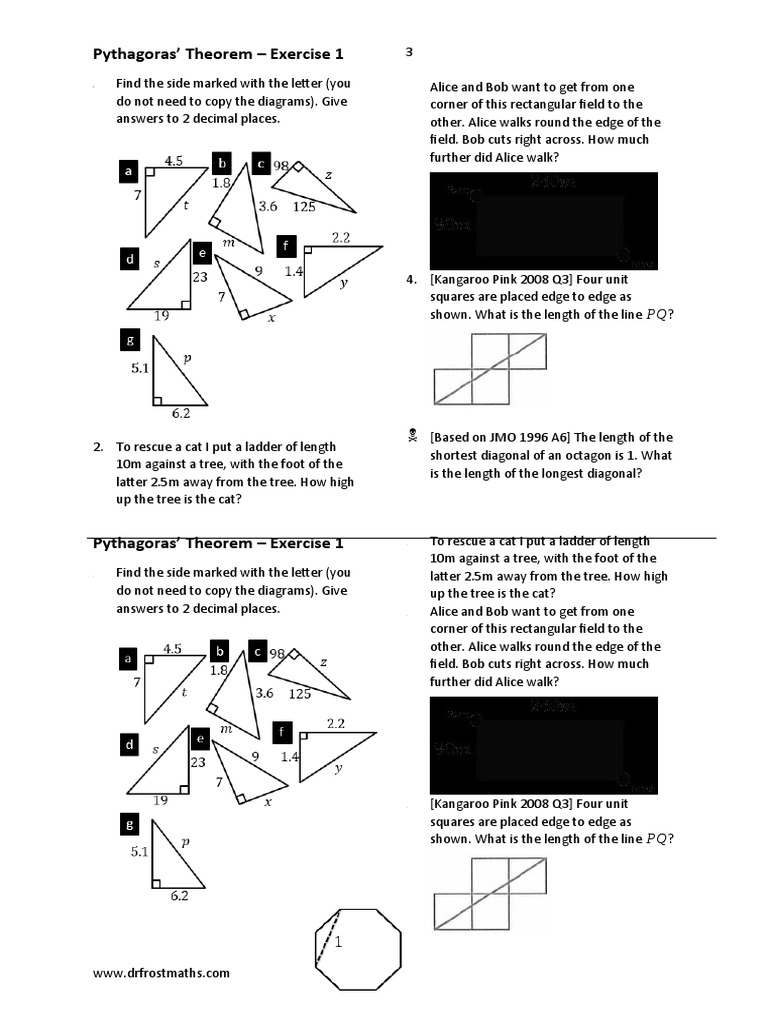 Pythagoras' Theorem - Exercise 1 | Download Free PDF | Triangle | Area