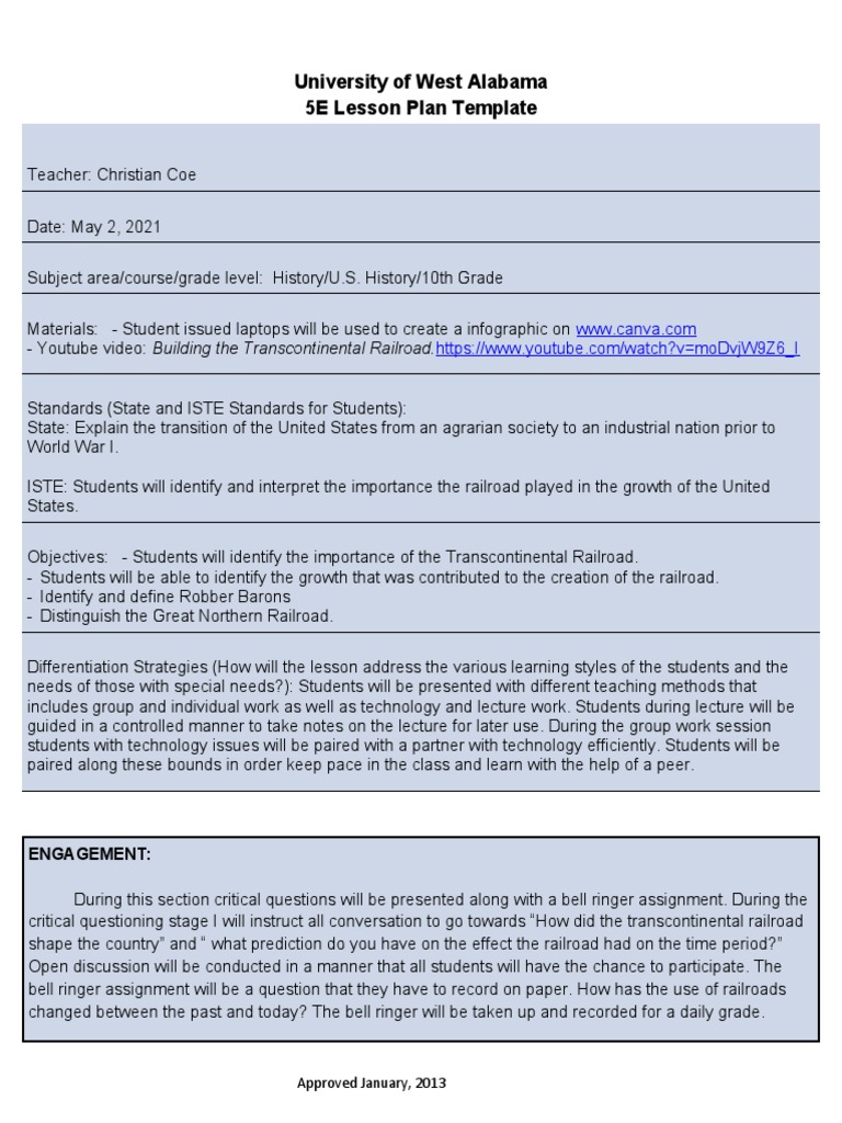 Christian Coe 5e Lesson Plan 2 | PDF | Lesson Plan | Behavior Modification