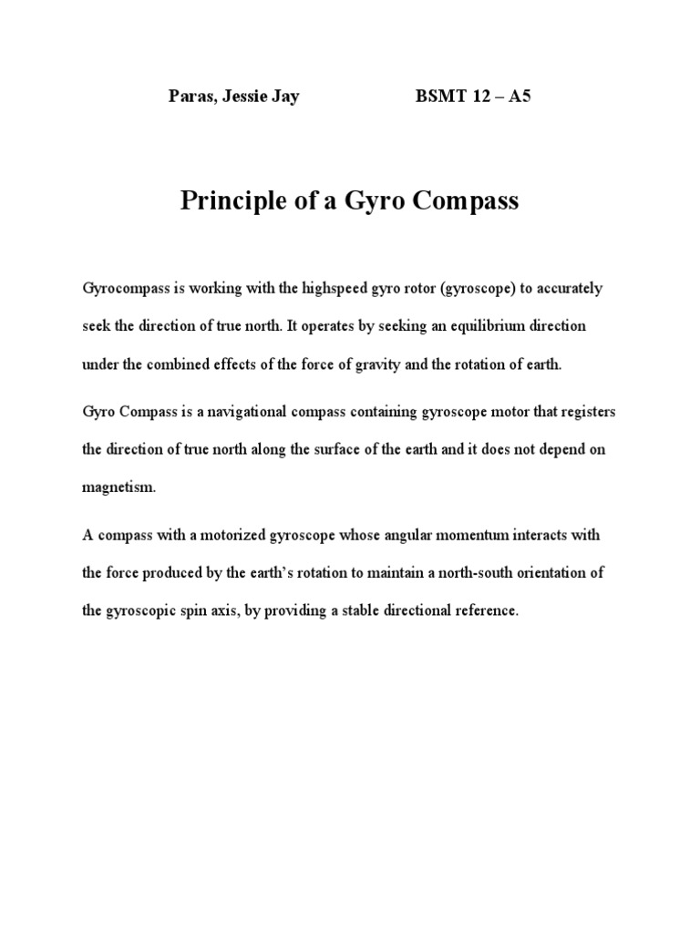 Principle of A Gyro Compass: Paras, Jessie Jay BSMT 12 - A5 | PDF | Gyroscope | Compass