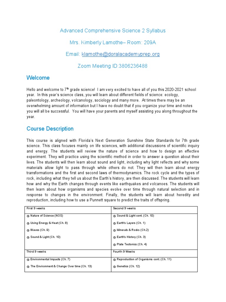 Colegia 2020-2021 Advanced 7th Grade Course Guidelines and Expectations ...