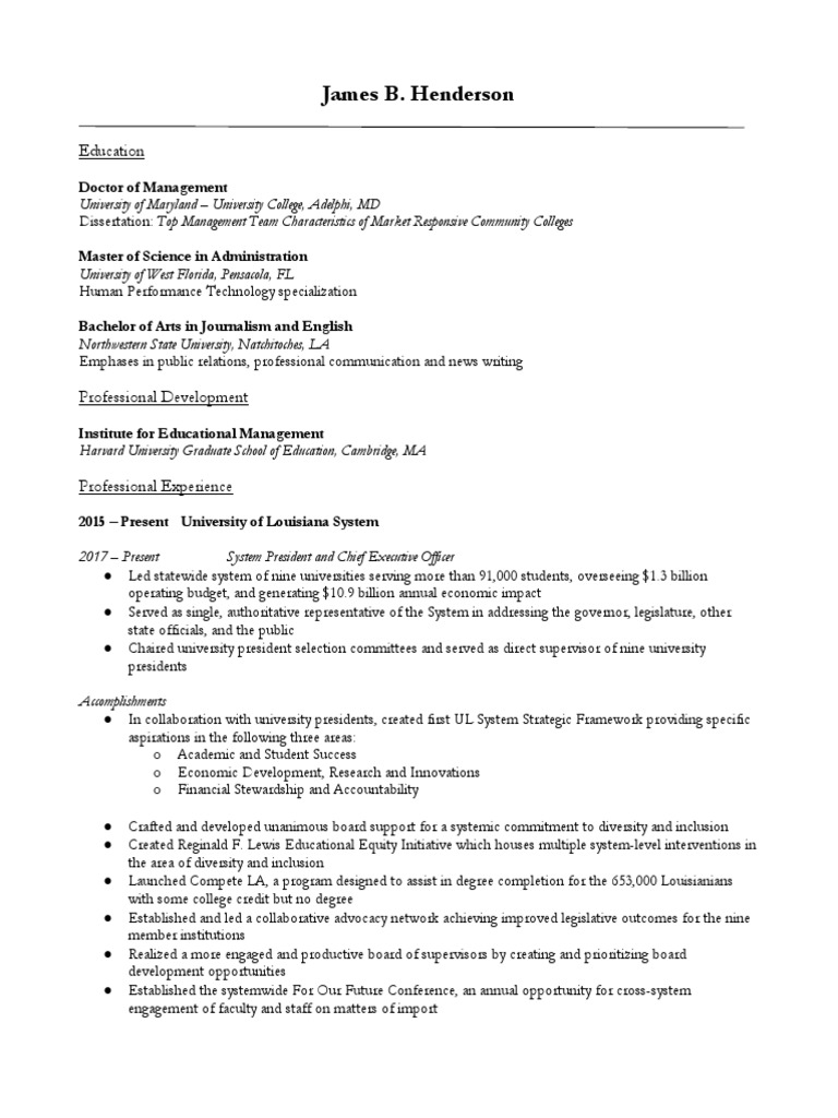 LSU President Finalist James B. "Jim" Henderson's Curriculum Vitae ...
