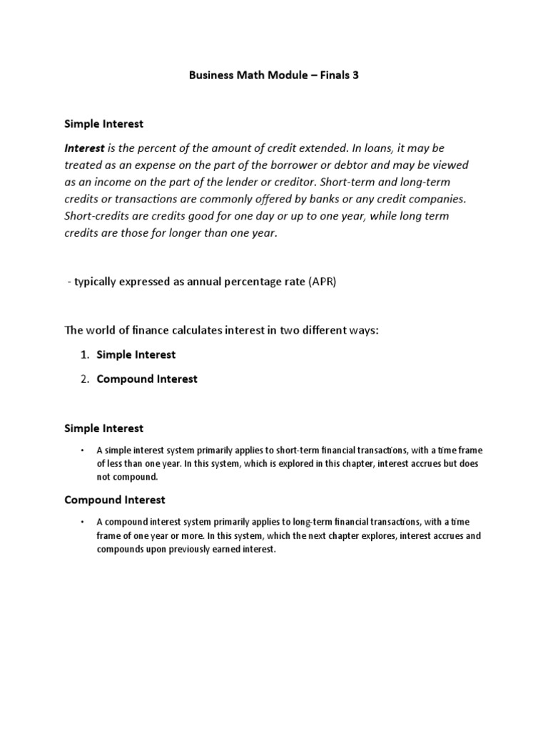Business Math Module 7 | PDF | Annual Percentage Rate | Interest