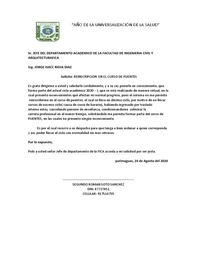 Solicitud de Reinscripcion | PDF