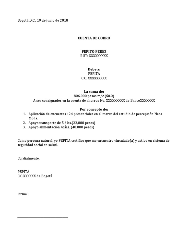 Formato Cuenta de Cobro | PDF